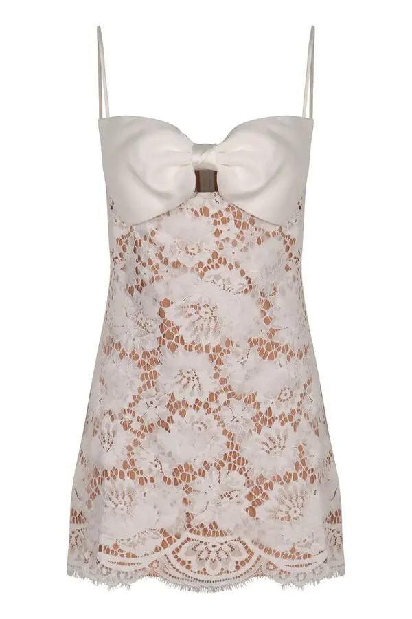 SELF-PORTRAIT Mini Lace Dress With Bow