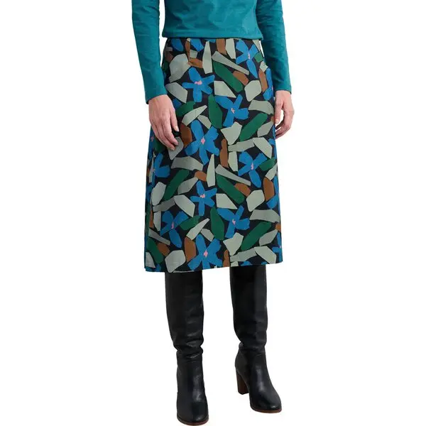 SEASALT CORNWALL Forest View Organic Cotton Corduroy A-line Skirt - Zennor Flower Onyx