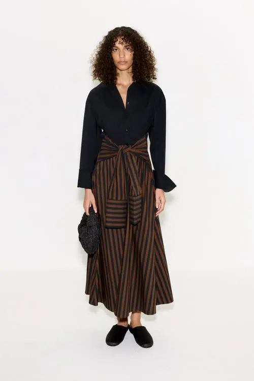 SIMONMILLER Inna Poplin Maxi Dress - Black/choco Brown Stripe