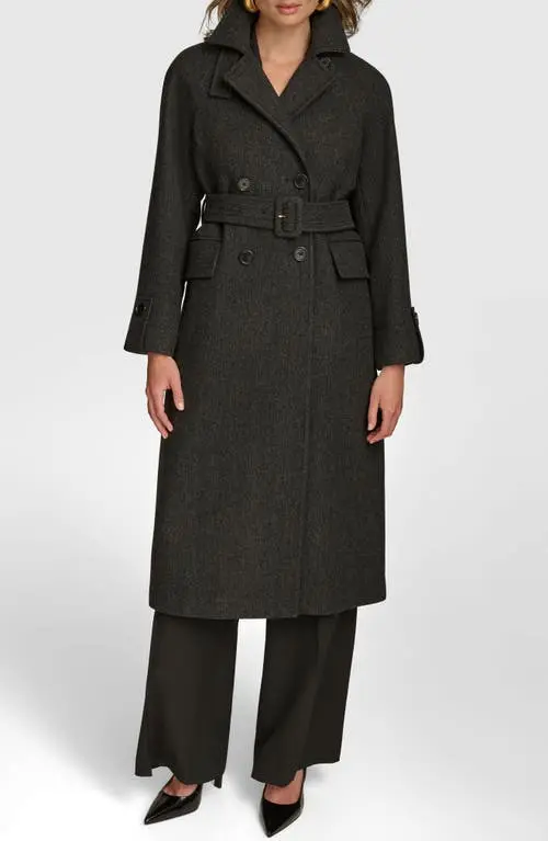Donna Karan New York Convertible Collar Double Breasted Wool Blend Coat - Black