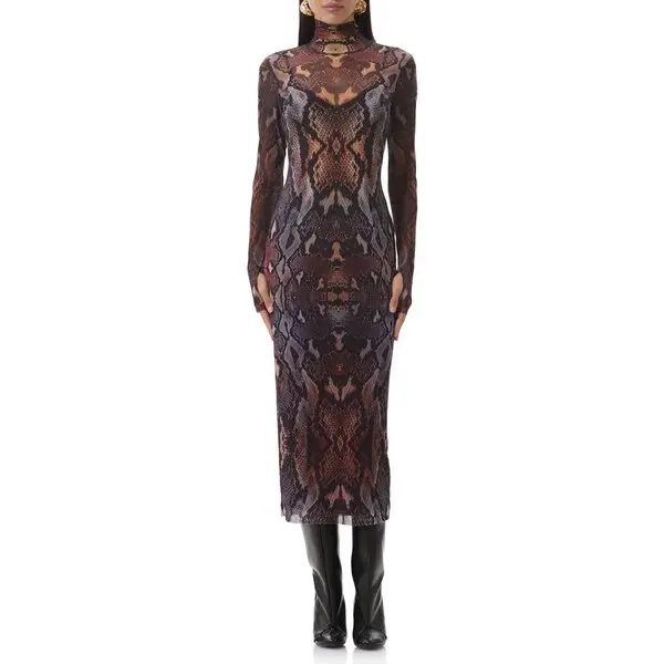 AFRM Shailene Printed Midi Dress - Placed Umber Snake
