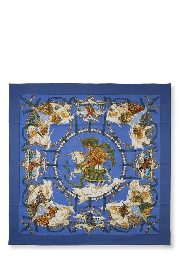 Hermès Multicolor 'cavaliers Des Nuages' Silk Scarf 90 - Blue