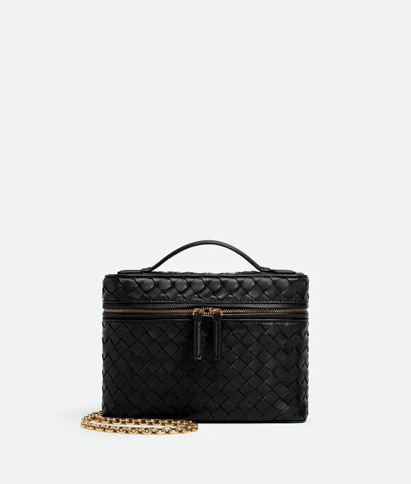 Bottega Veneta Intrecciato Leather Vanity Case With Detachable Chain - Black