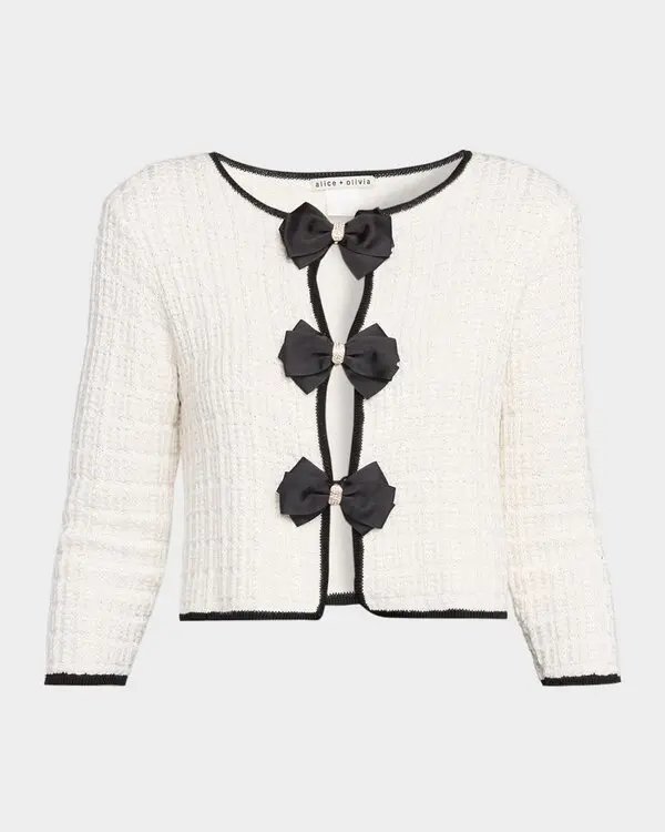Alice + Olivia Akira Bow Cardigan - Soft White