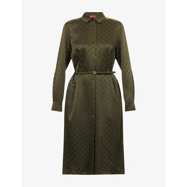 Gucci Gg Monogram Satin Midi Shirt Dress