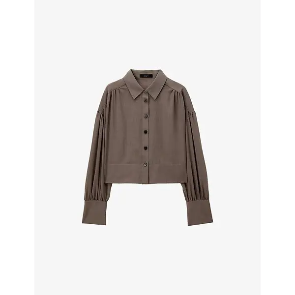JOSEPH Wool-blend Cropped Blouse - Mushroom