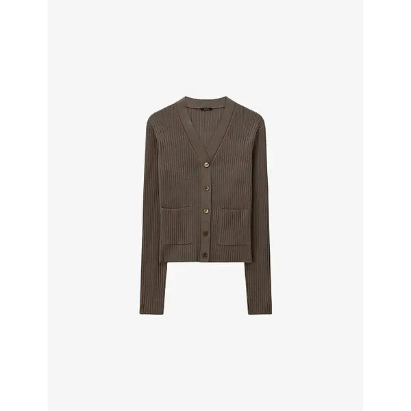 JOSEPH Ribbed Stretch Merino-wool Cardigan - Mushroom