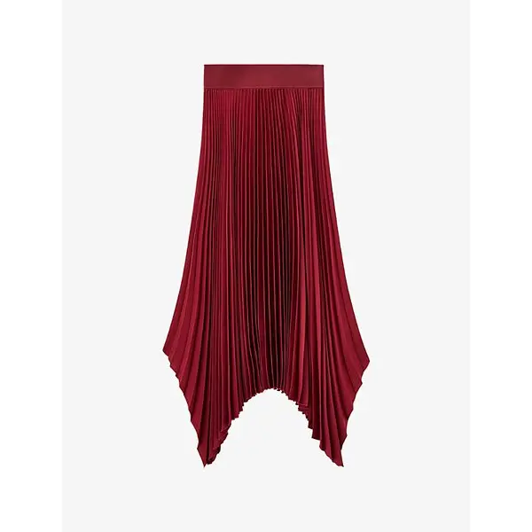 JOSEPH Ade Pleated Woven Plissé Midi Skirt - Ruby