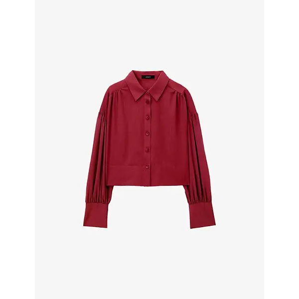 JOSEPH Wool-blend Cropped Blouse - Ruby