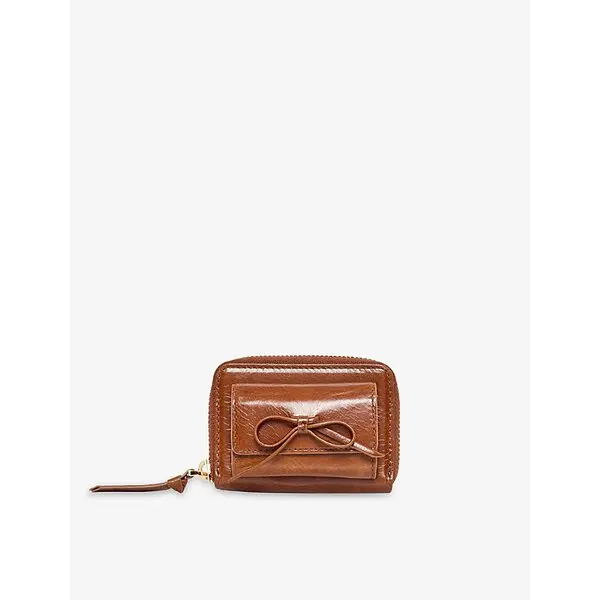 The Kooples Amelia Bow-embellished Leather Coin Purse - Brown