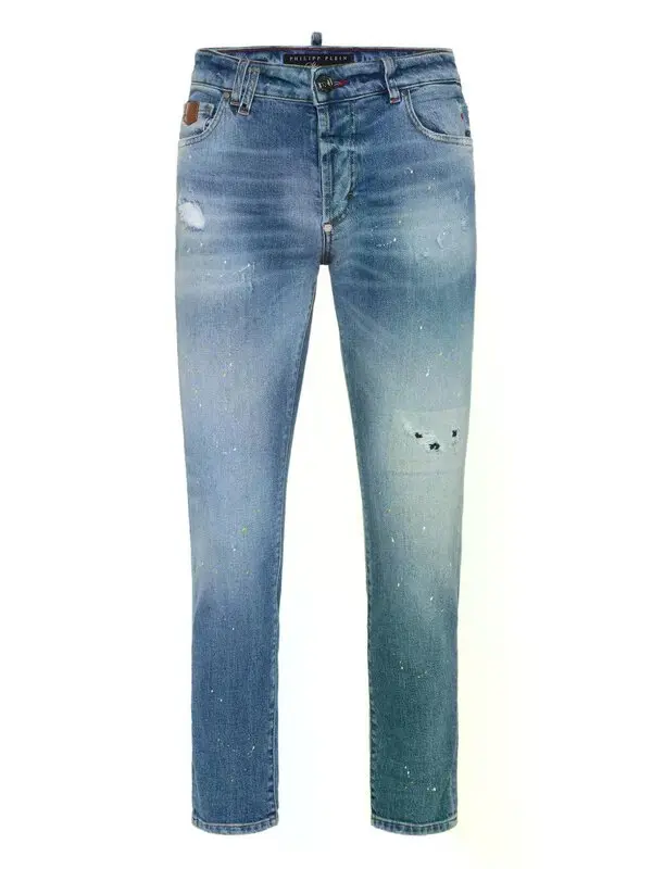 Philipp Plein Paint-splatter Distressed Jeans - Blue