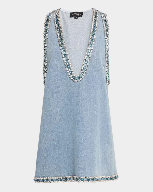 Retrofete Stevie Crystal-trim Denim Mini Dress