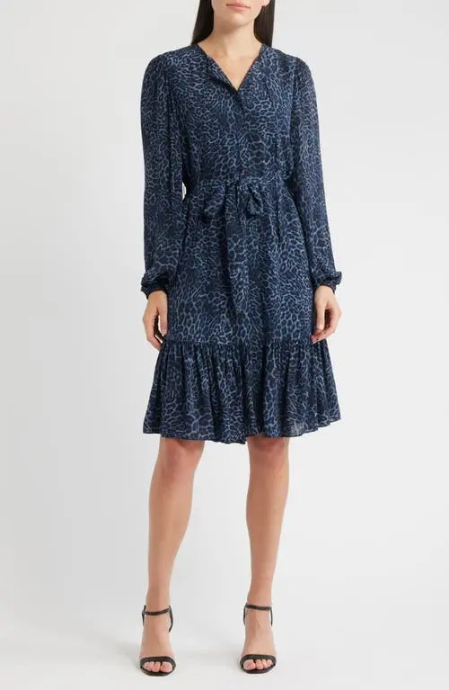 Kobi Halperin Printed Ruffle Hem Long Sleeve Dress