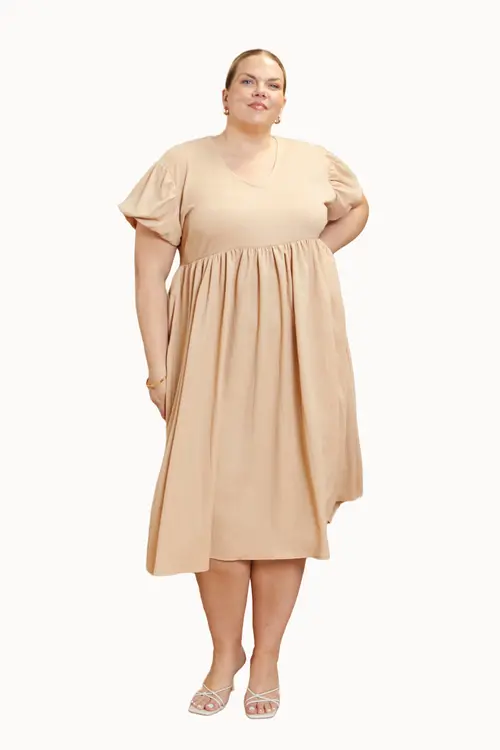 FASHION-SZN CURVE Puff Sleeve Smock Midi Dress
