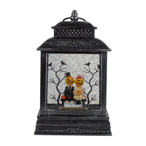 NORTHLIGHT Lighted Halloween Snow Globe Lantern With Pumpkin Couple11.5