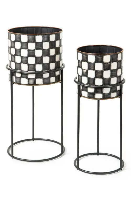 MACKENZIE-CHILDS Check It Out Set Of 2 Planters & Stands