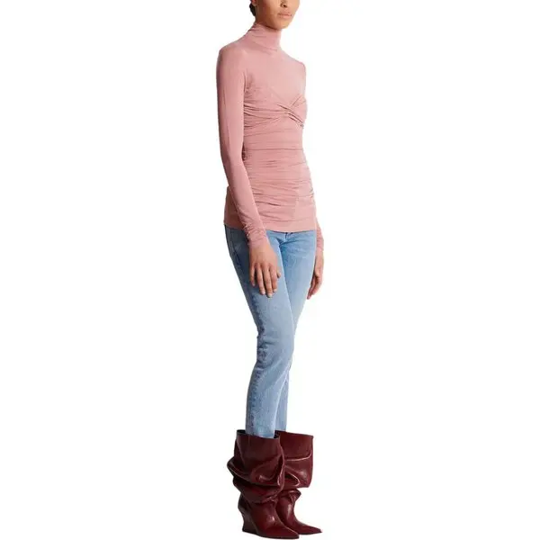 Balmain Pleated Long-sleeved Jersey Top