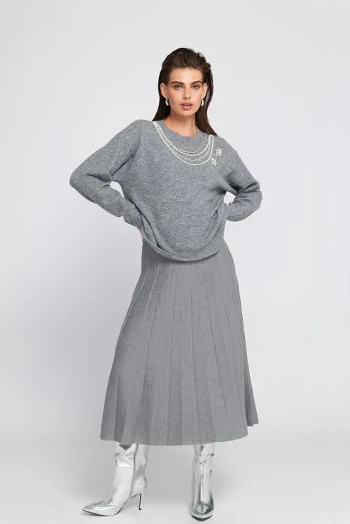 ELLE COLLECTION Embellished Pullover Sweater