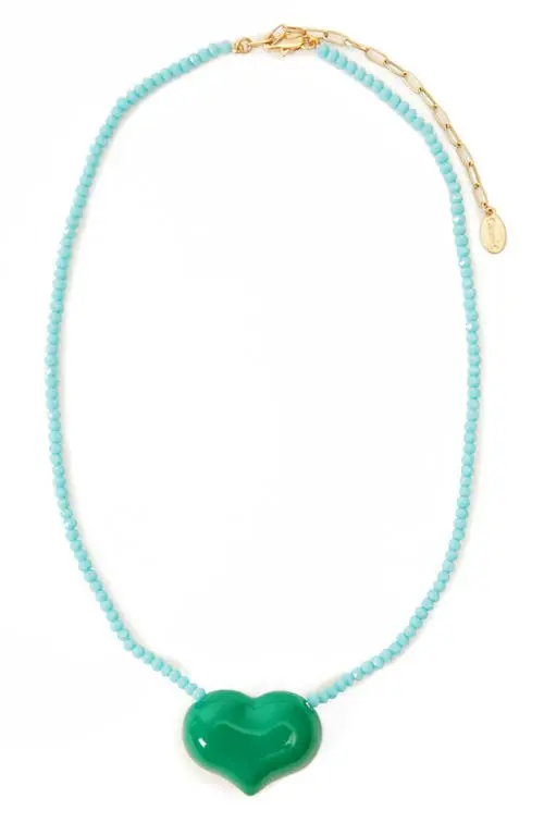 Clare V. Heart Pendant Beaded Necklace - Evergreen