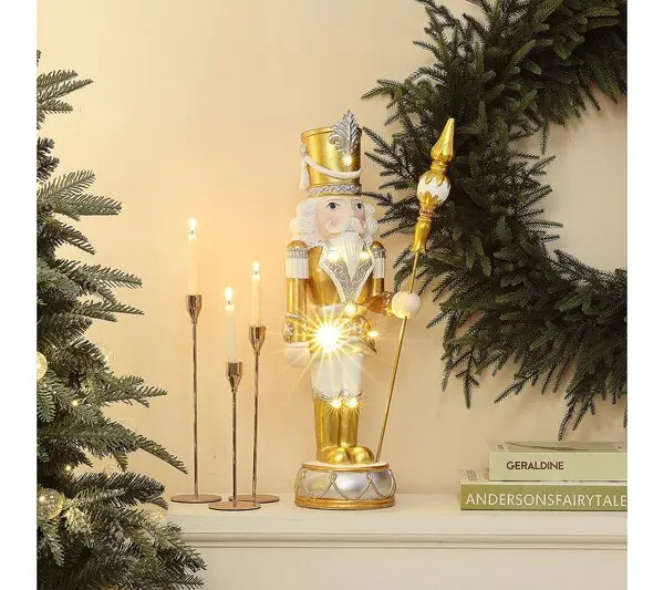 LUXEN HOME Luxenhome 2ft Lighted Silver And Gold Nutcracke R With Scepter