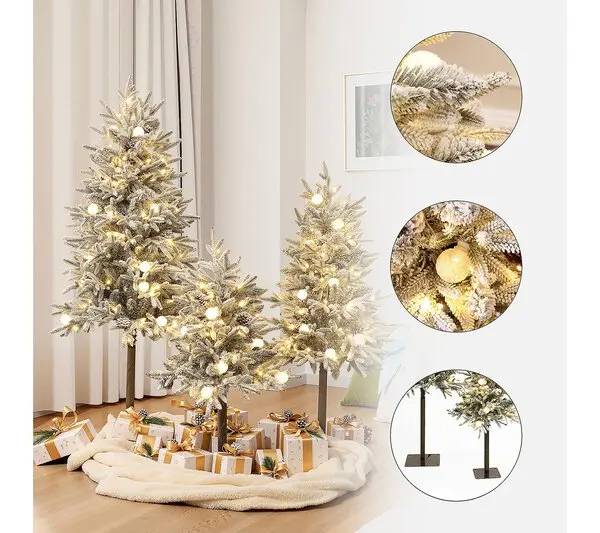 LUXEN HOME Luxenhome Pre-lit Snowy Branches Artificial Chr Istmas Tree Set