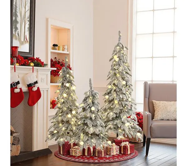 LUXEN HOME Luxenhome Lighted Flocked Artificial Tree Set W Ith Metal Stand
