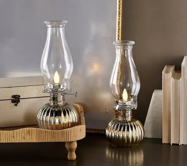 BETHLEHEM LIGHTS As Is S/2 Faux Oil Lamps W/ Flame Control