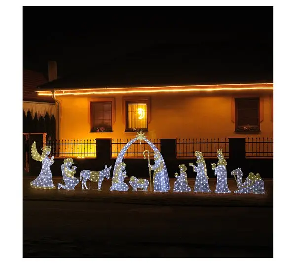 GLITZHOME Led Lighted Beaded Fabric Christmas N Ativity 11-pc