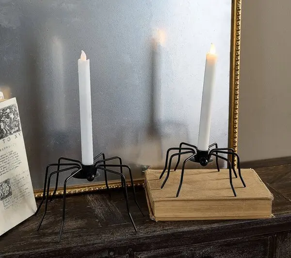 HAY & HARVEST As Is Set Of 2 Spider Candle Holders