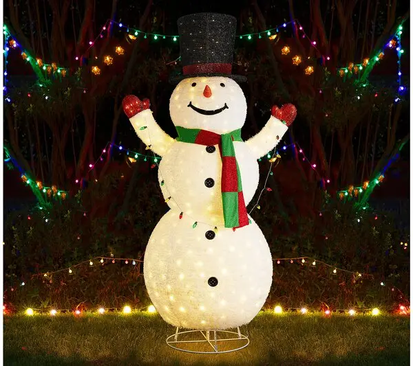 GLITZHOME 8ft Collapsible Led Lighted Fabric Ch Ristmas Snowman