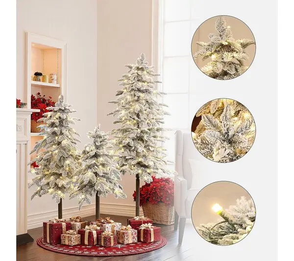LUXEN HOME Luxenhome Lighted Artificial Tree Set With Floc King