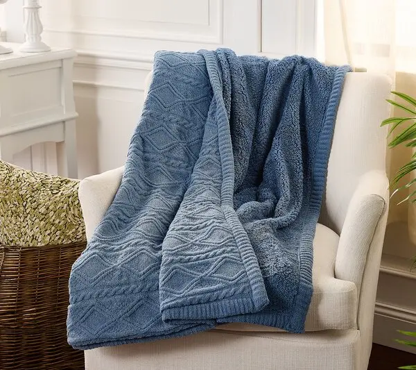 LWYA BY KIM GRAVEL As Is Harlequin Cable Feather Knit Sherpa 60x70 Throw