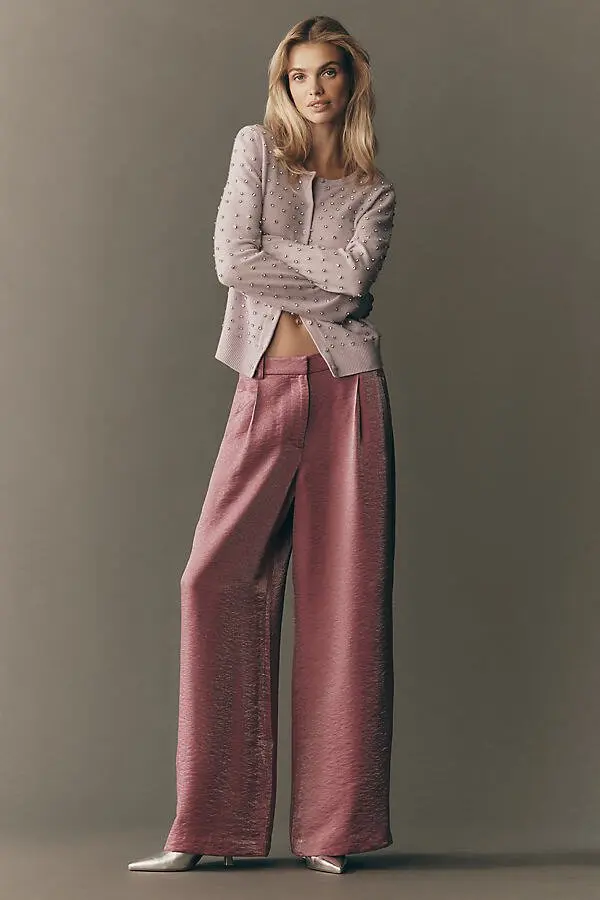 Maeve Shimmered Wide-leg Trousers - Orchid