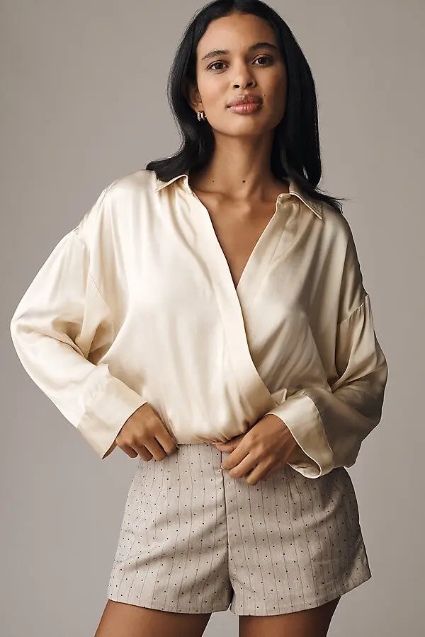 Maeve Long-sleeve Satin Twofer Romper - Neutral Pattern