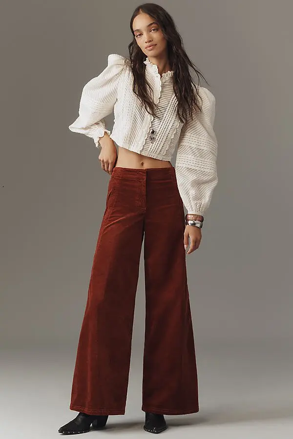 Maeve Corduroy Scallop Wide-leg Pants