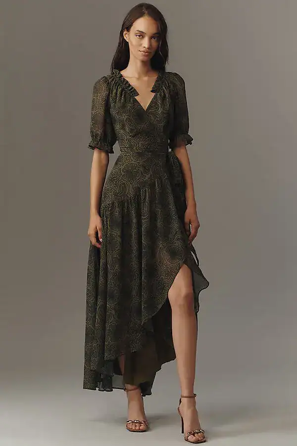 green short sleeve wrap dress Sasha Silk Halter Top Dress – Mintii