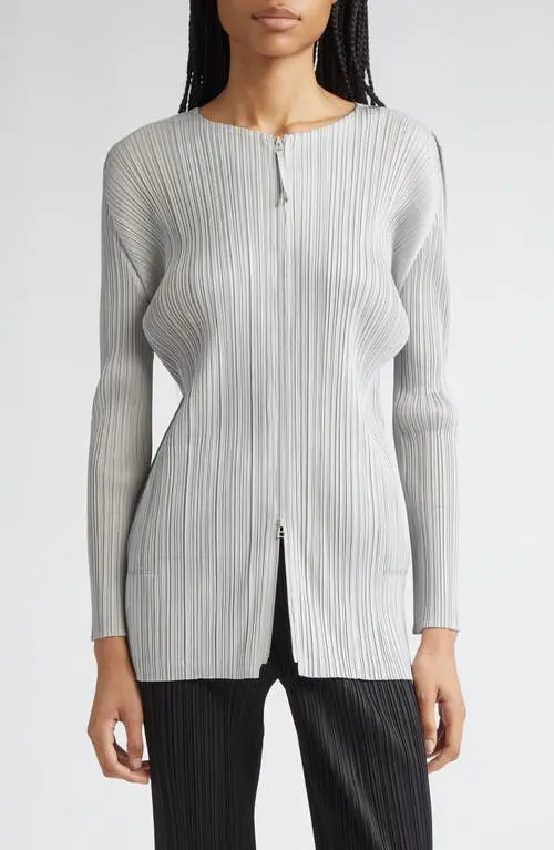 Issey Miyake Pleated Zip-up Jacket - Light Gray
