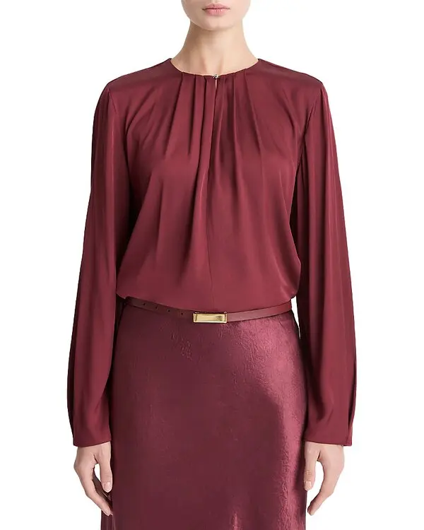 Vince Pleated Neck Blouse - Bordeaux