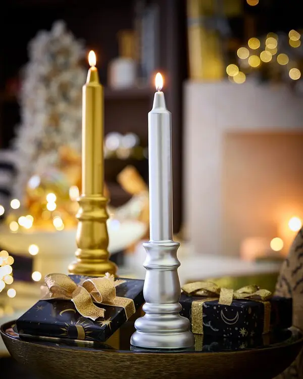 Neiman Marcus Candlestick-shaped Candle, Silver