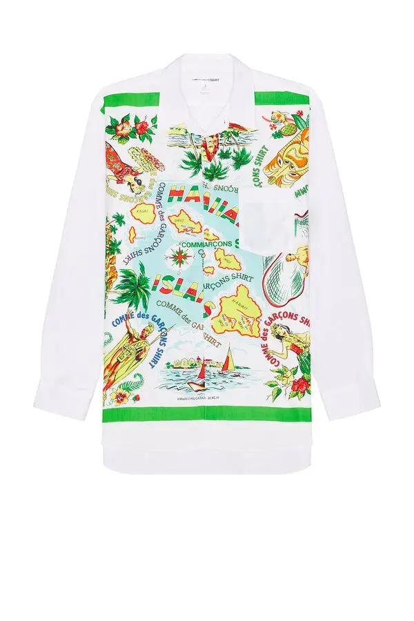 Comme Des Garçons Wide Classic Hawaiian Map Shirt In White