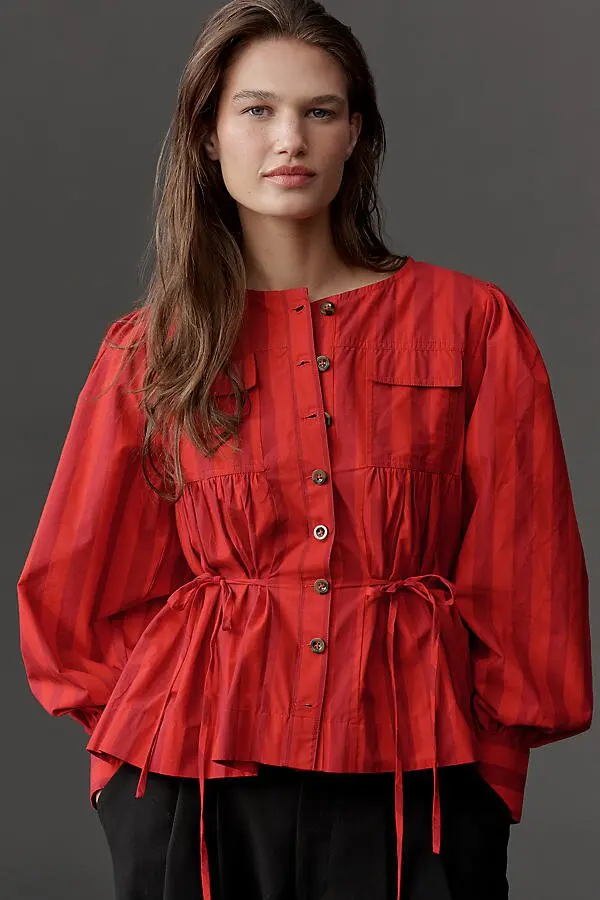DAMSON MADDER Charlize Buttondown Blouse - Red Pattern