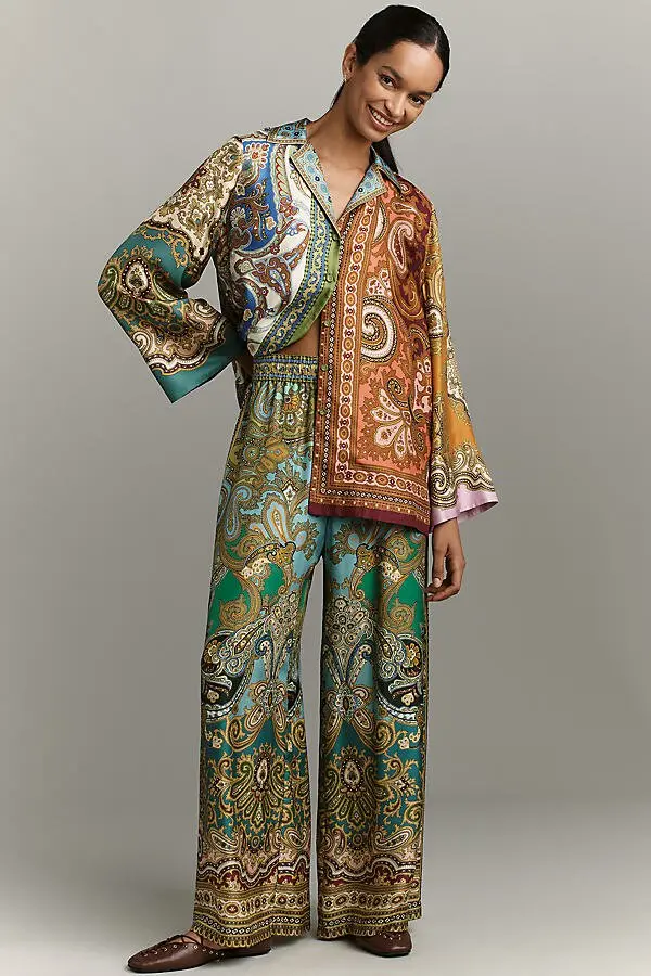 ALEMAIS Clemenza Spliced Silk Buttondown Shirt
