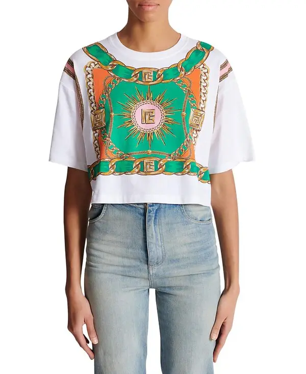 Balmain Cropped T-shirt With Foulard Print