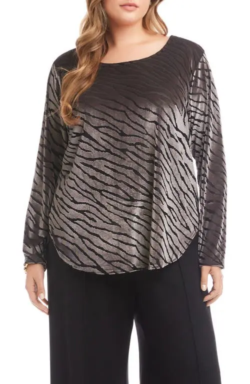 Karen Kane Stripe Velvet Burnout Shirttail Top