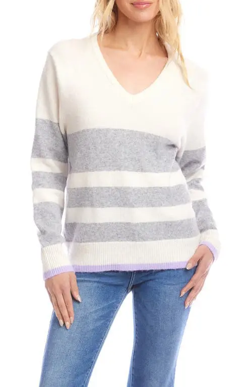 Karen Kane Striped V-neck Pullover Sweater