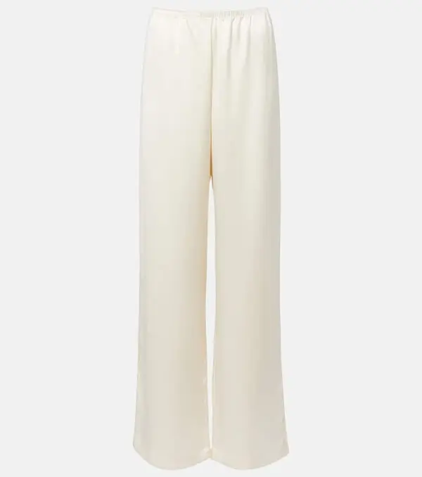 LESET Barb Mid-rise Satin Wide-leg Pants - White