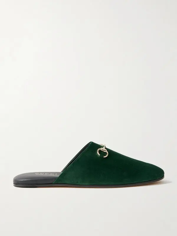 Gucci Horsebit-detailed Velvet Slippers
