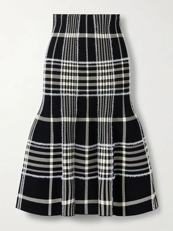 Brandon Maxwell The Rory Checked Jacquard-knit Midi Skirt - Black