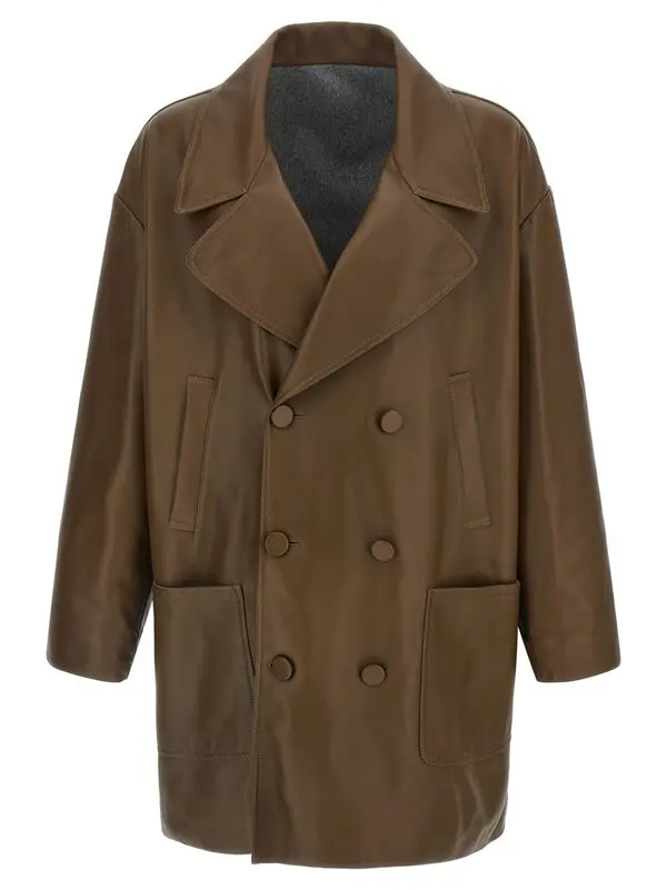 Fendi Double-breasted Nappa Leather Coat