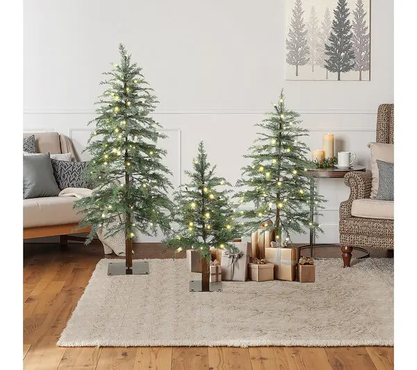 LUXEN HOME Luxenhome Lighted Artificial Trees W/ Flat Stan D, Holiday Set